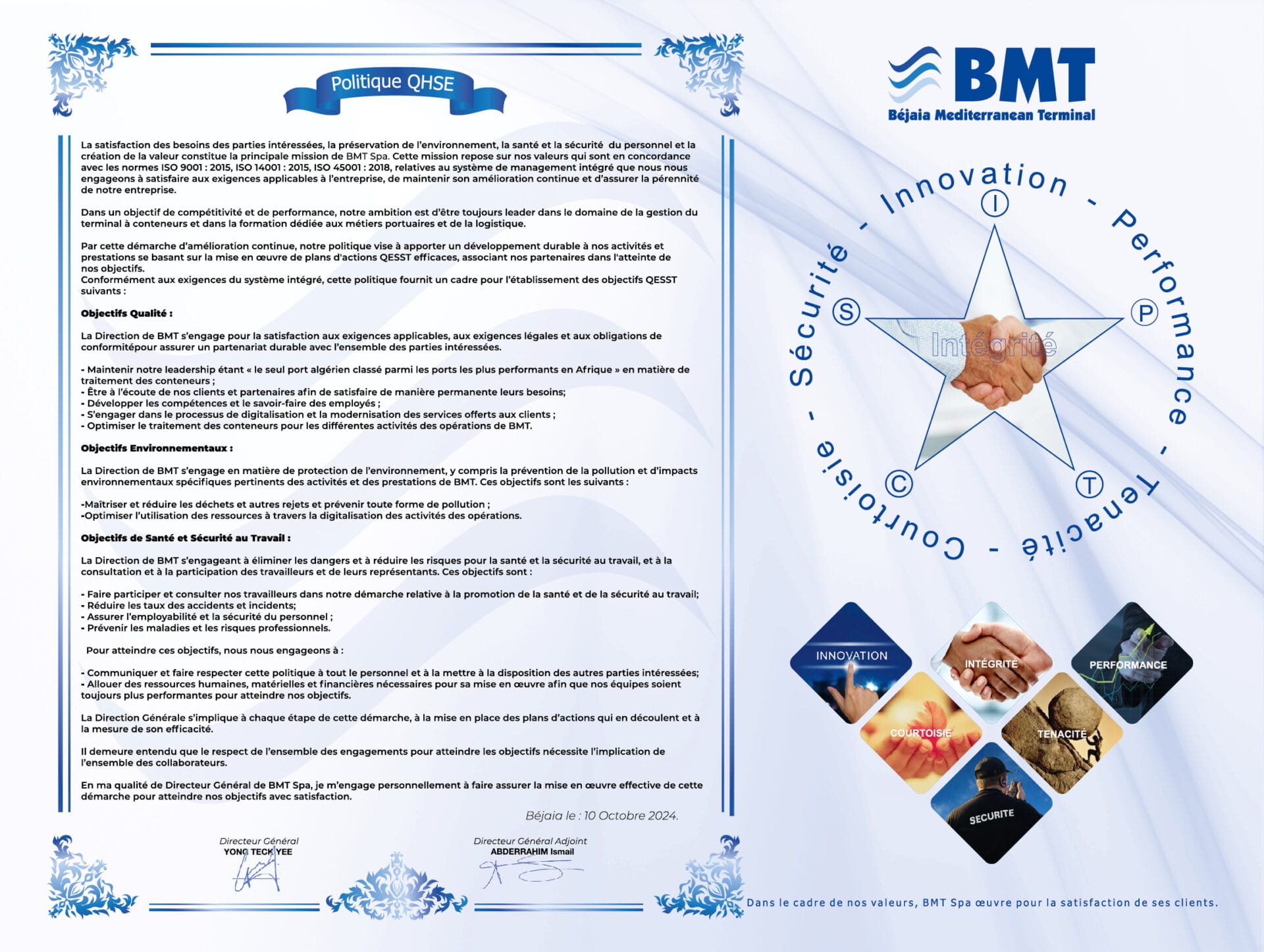 Politique QHSE – BMT SPA